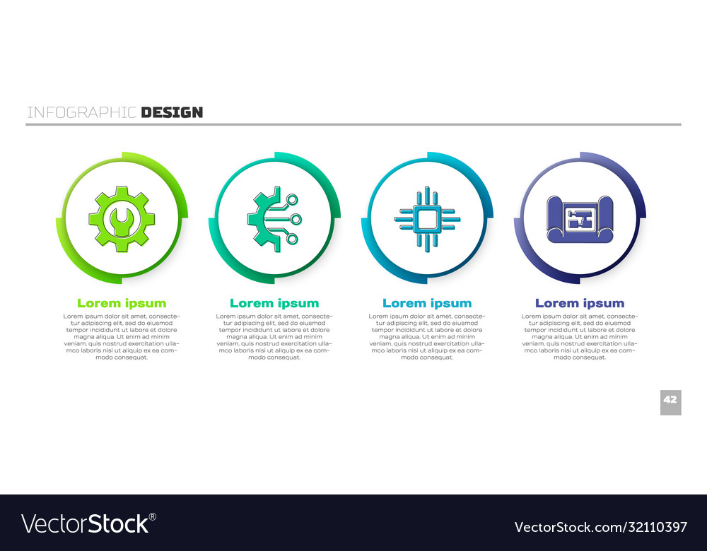 Set wrench spanner and gear algorithm processor Vector Image