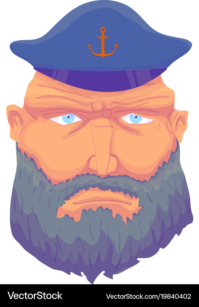Cartoon captain sailor face with beard and cap Vector Image