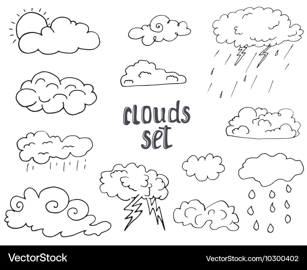 Hand drawn Doodle set of different Clouds sketch Vector Image