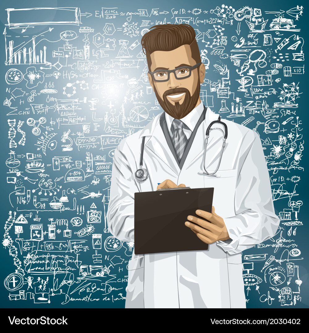 Hipster doctor man writing something with marker Vector Image