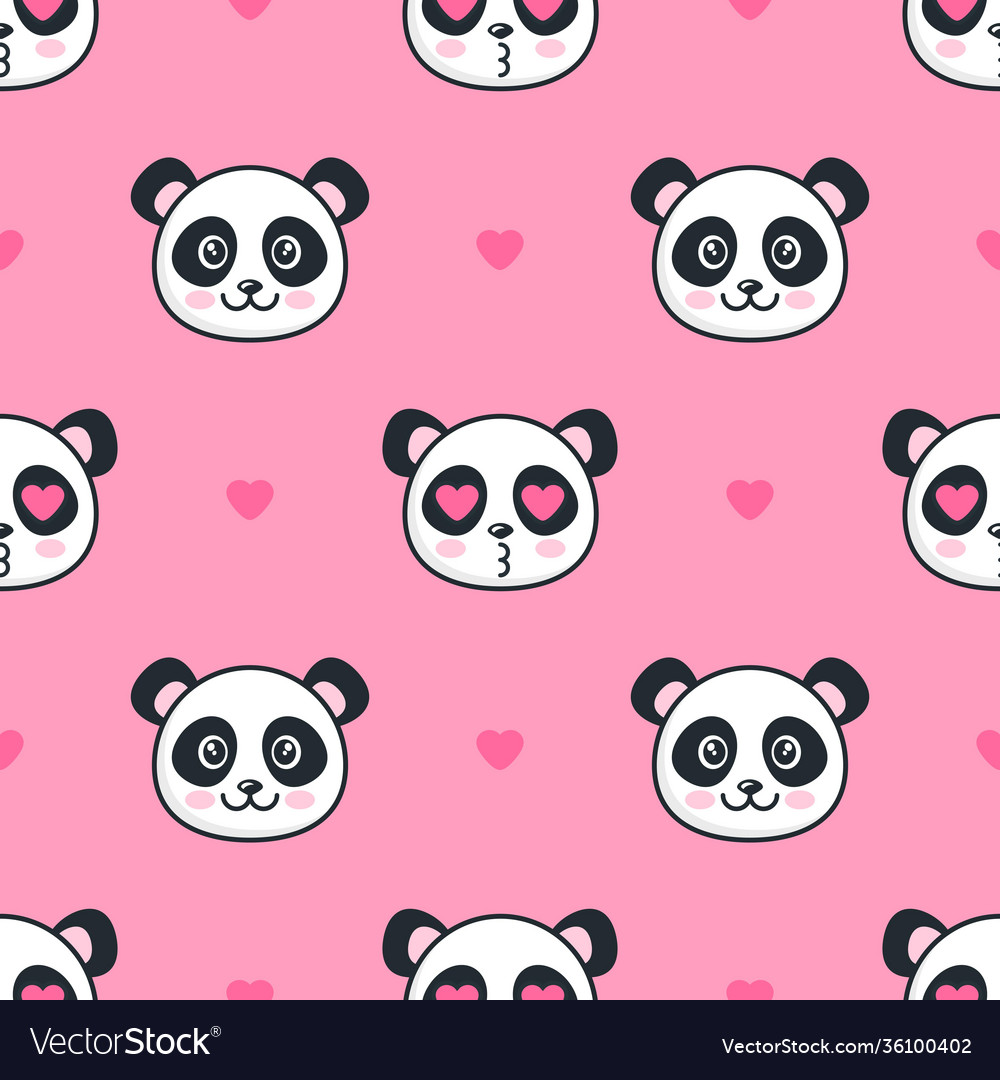 Seamless pattern with panda bears and hearts Vector Image