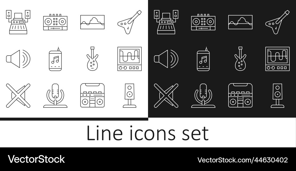 Set line stereo speaker oscilloscope music wave Vector Image