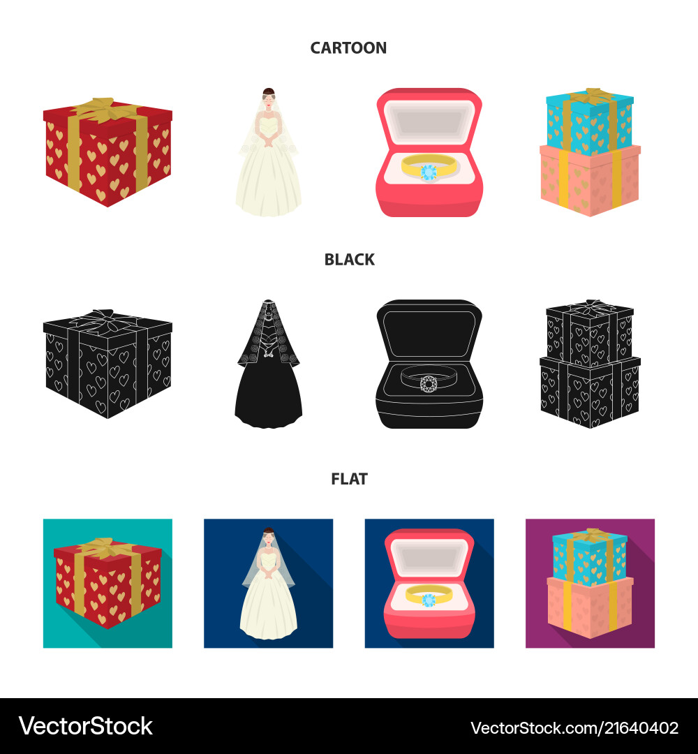 Wedding and attributes cartoon flatoutlineblack Vector Image