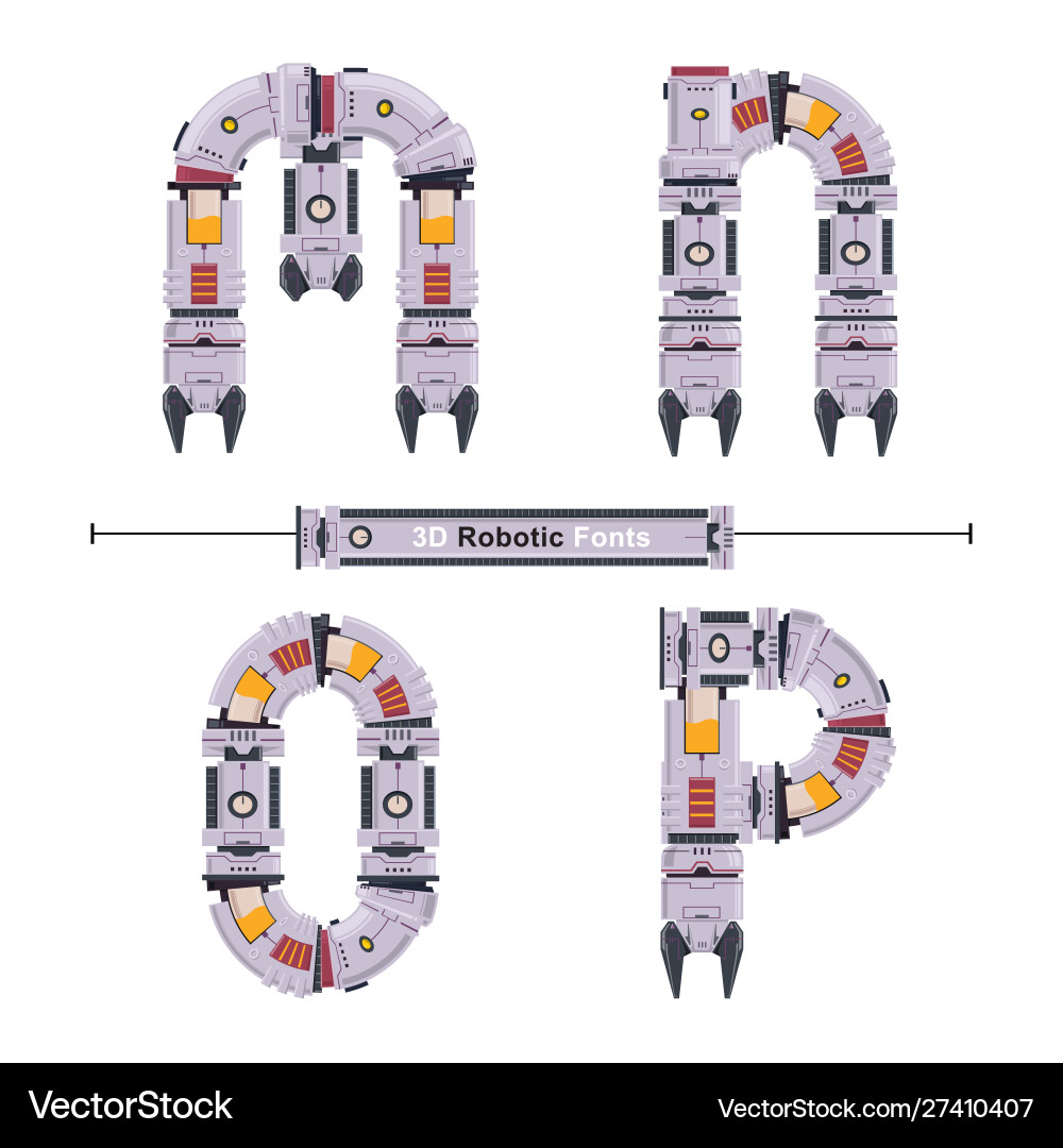 Alphabet typography font 3d robot style in a set Vector Image