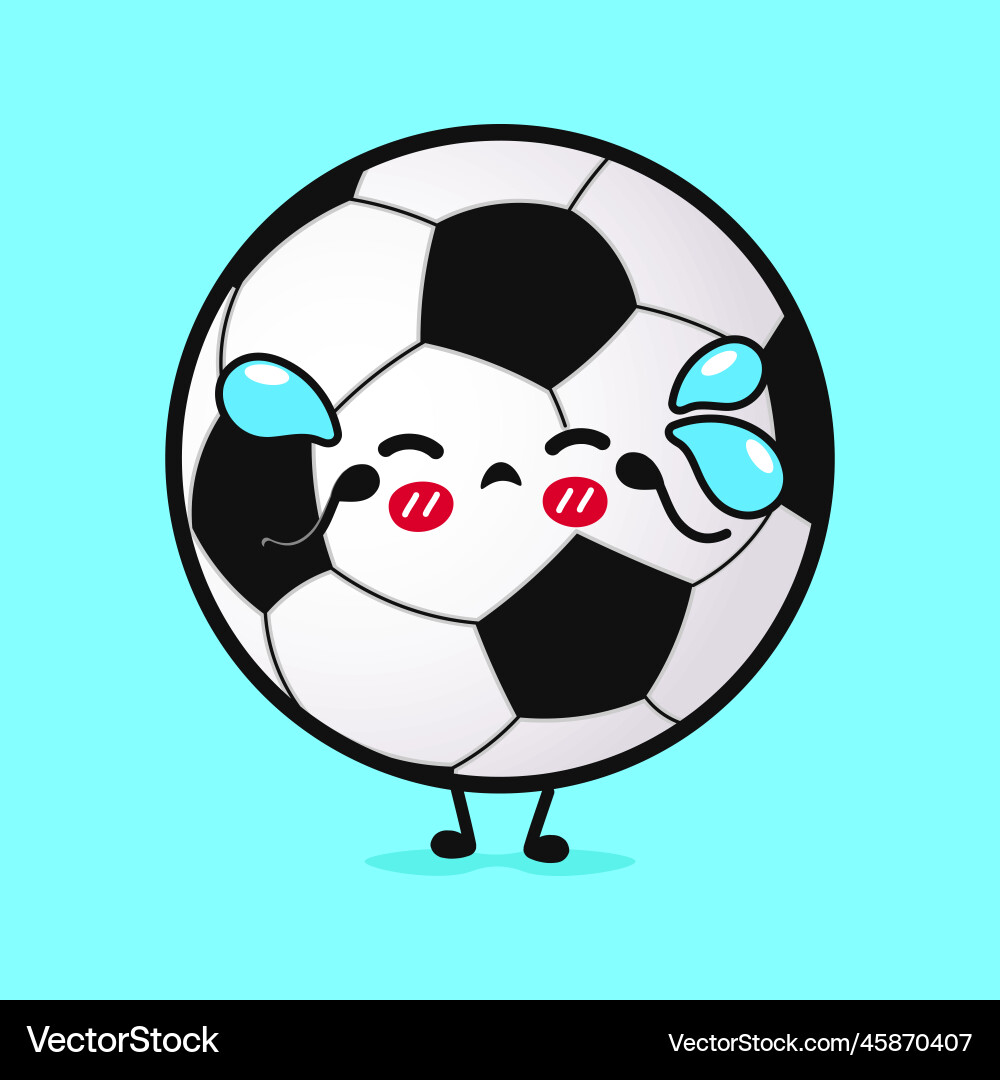 Cute crying soccer ball character hand Royalty Free Vector