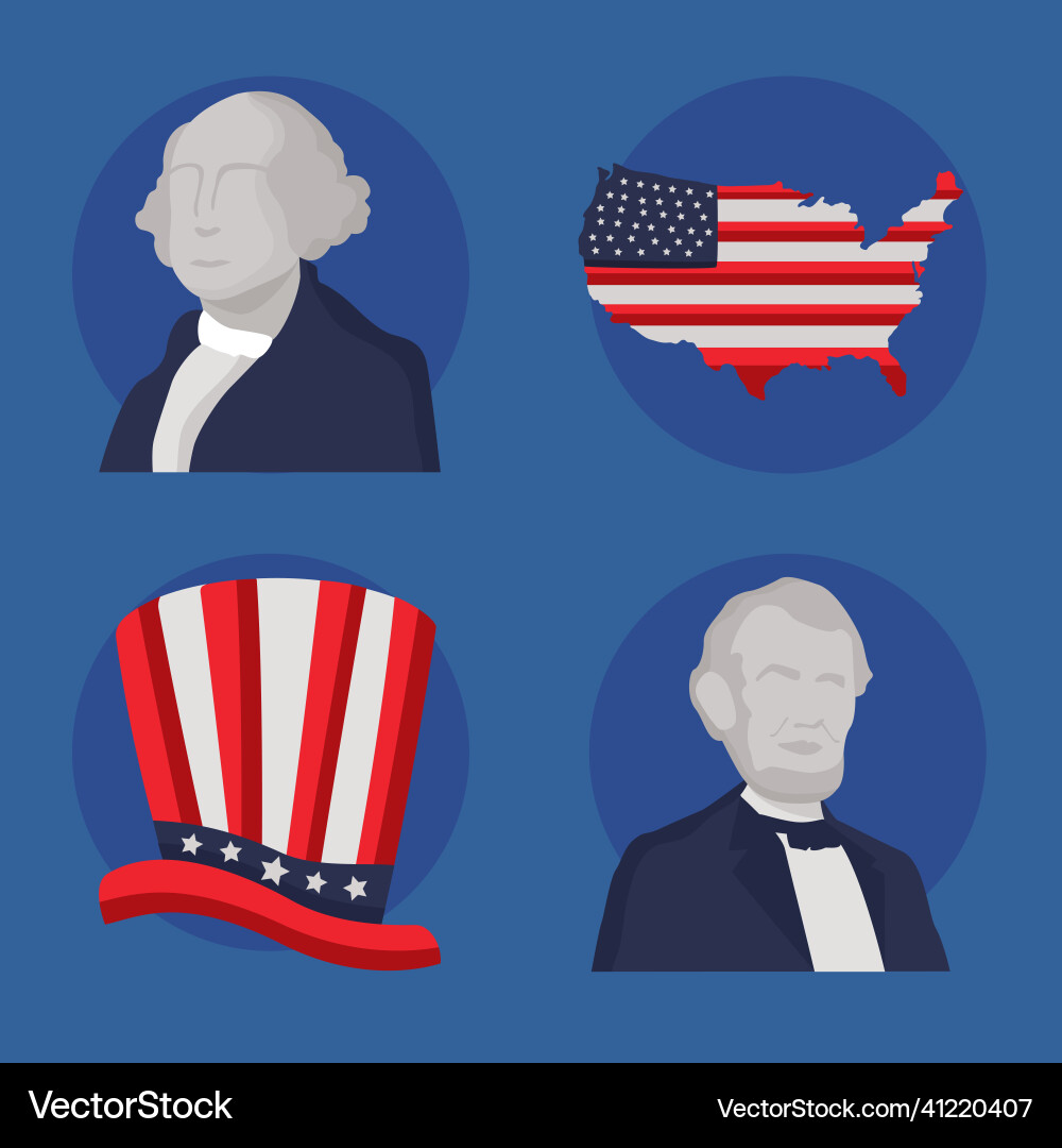 Four presidents day icons Royalty Free Vector Image
