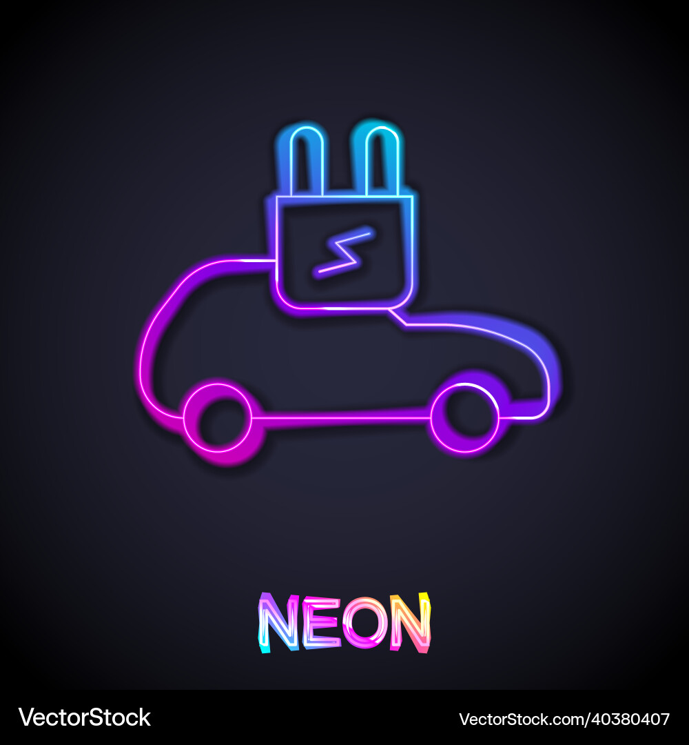 Glowing neon line electric car and electrical Vector Image