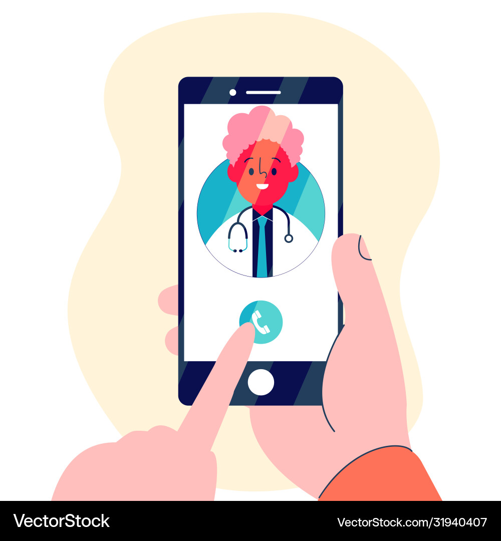 Hand holding smartphone with male doctor on call Vector Image