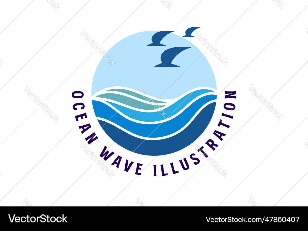 Ocean sea wave with seagull for nautical surf Vector Image