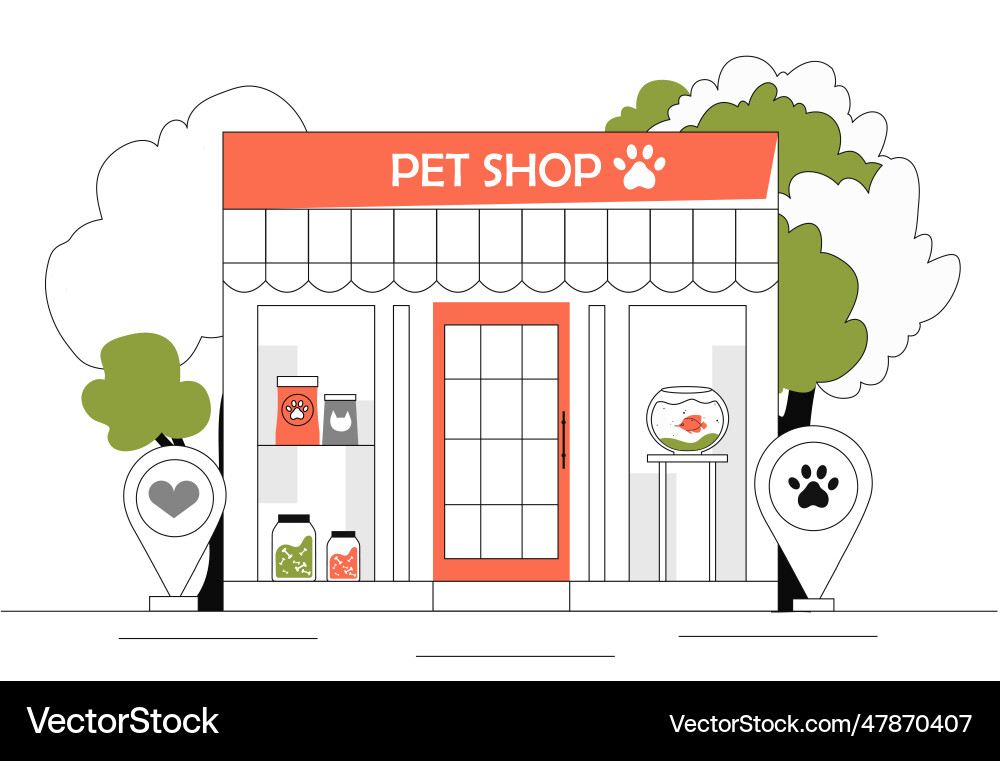 Pet shop building line concept Royalty Free Vector Image