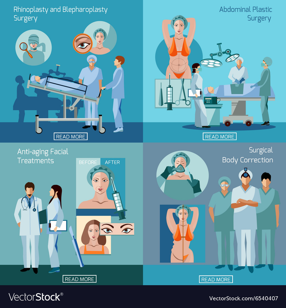 Plastic surgery concept 4 flat icons square Vector Image