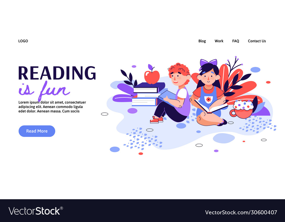 Reading is fun banner with cartoon kids Royalty Free Vector