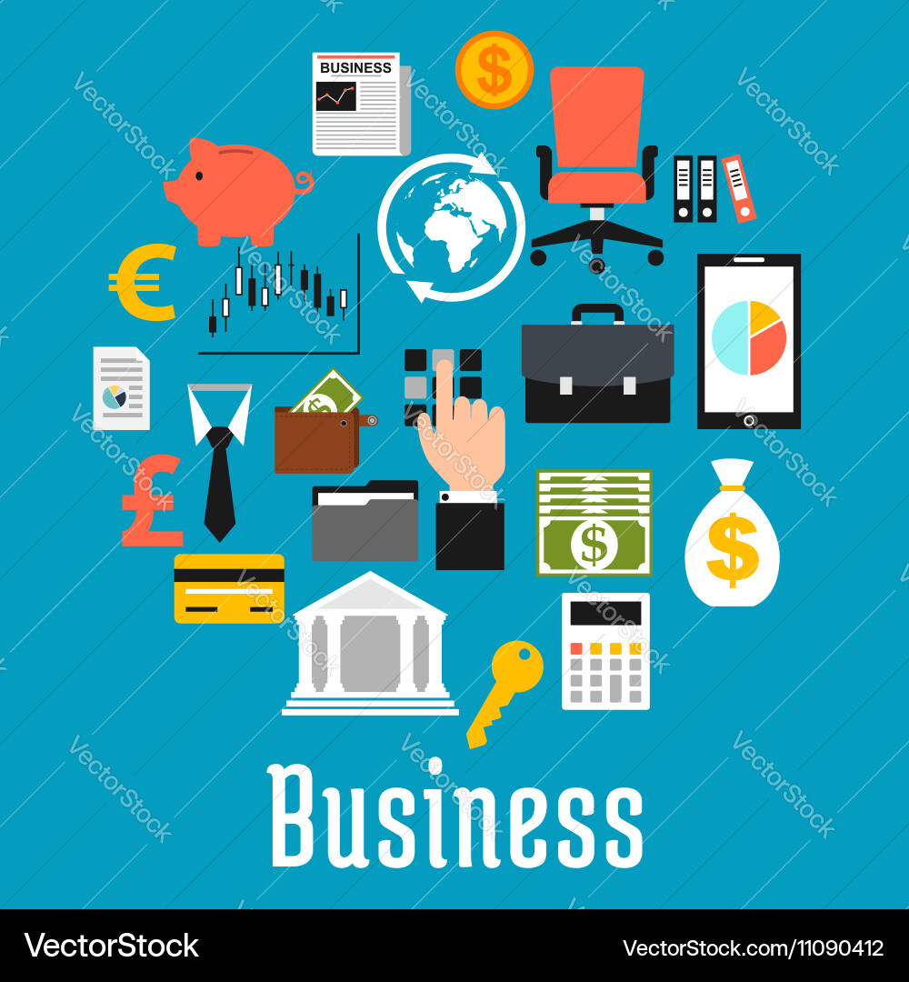 Business flat symbols in a shape a round Vector Image