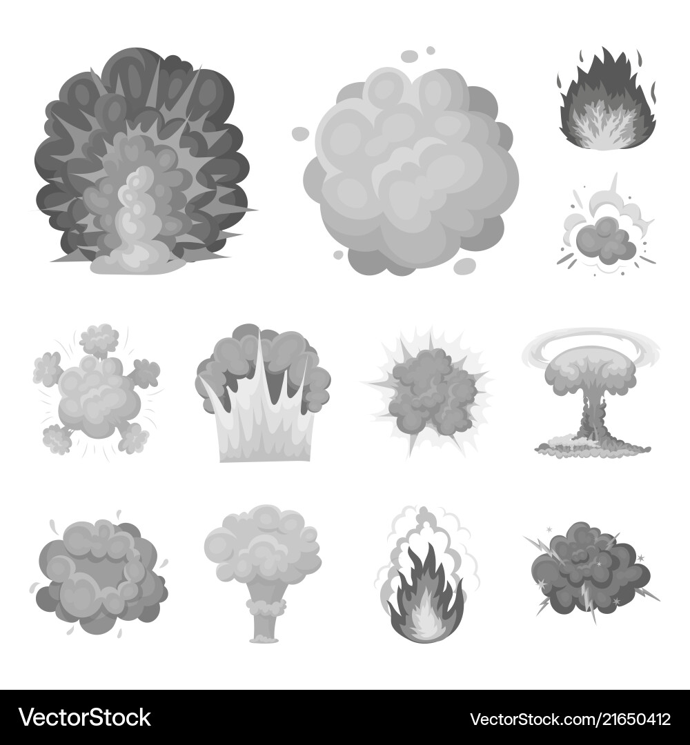 Different explosions monochrome icons in set Vector Image