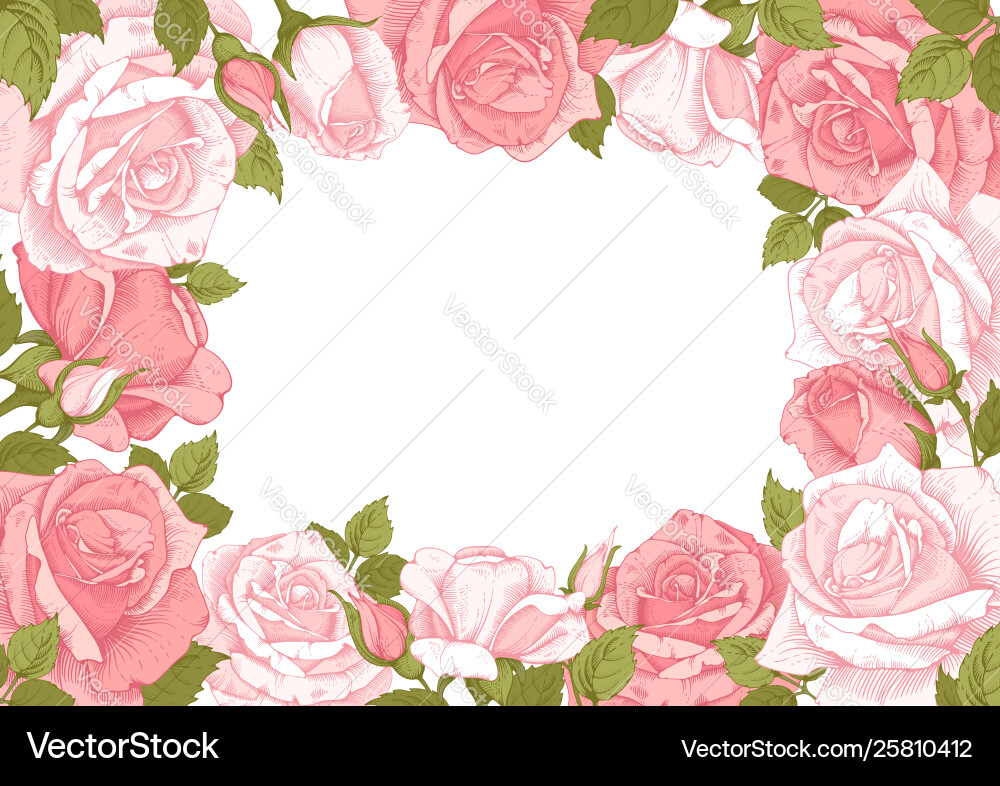 Floral frame with rose flowers Royalty Free Vector Image