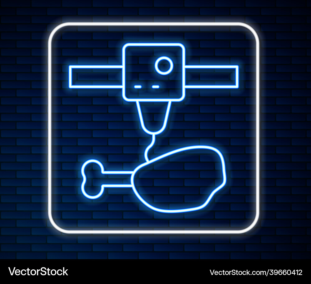 Glowing neon line 3d printer chicken leg icon Vector Image