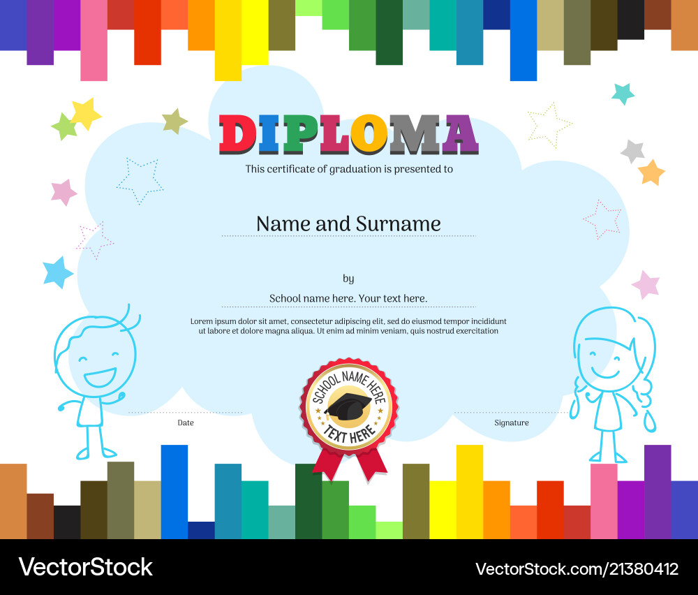 Kids diploma or certificate template with Vector Image