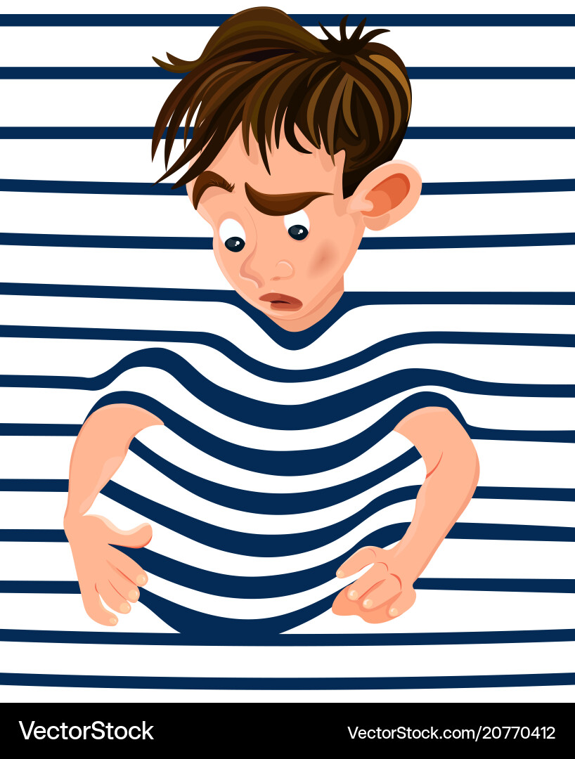 Little boy trapped in a striped background Vector Image