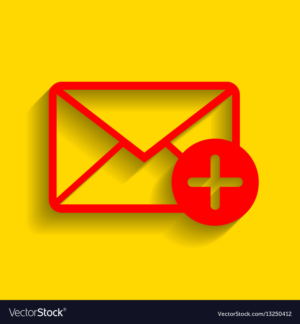 Mail sign with add mark red Royalty Free Vector Image