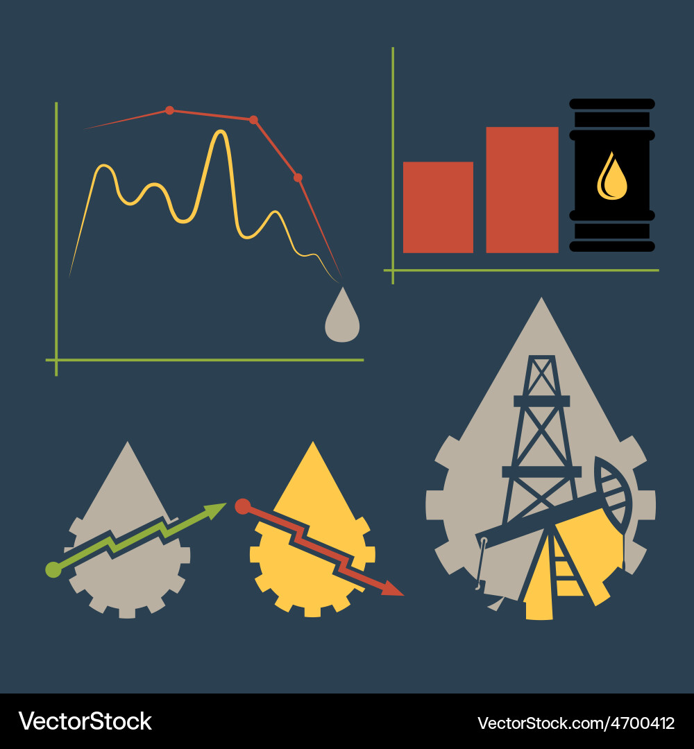 Oil industry elements and diagram fall rise Vector Image