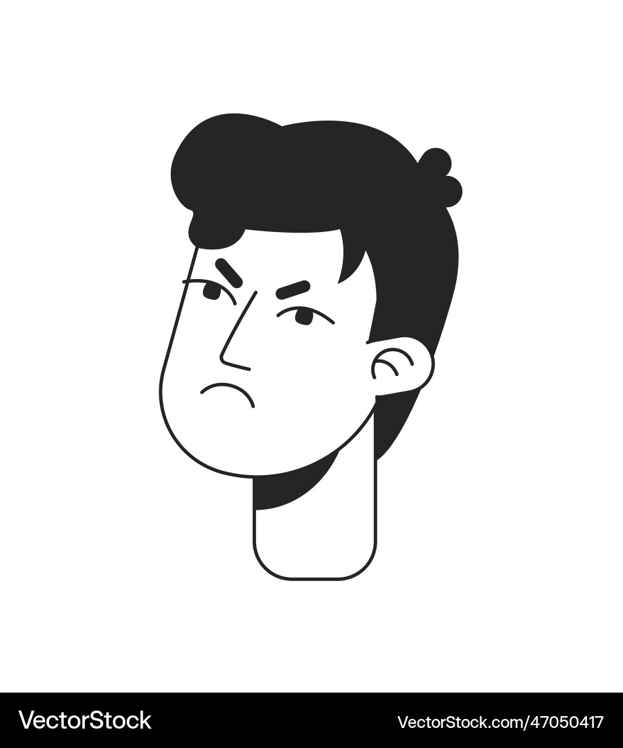 Angry young man with furrowed brows monochrome Vector Image