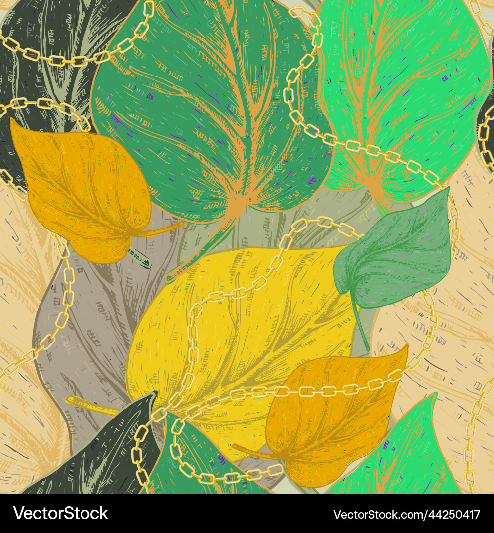 Autumn leaves and golden chains seamless pattern Vector Image