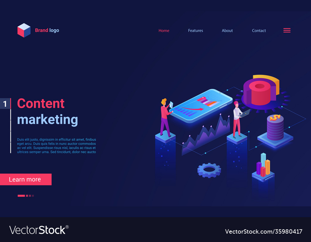 Content marketing concept isometric landing page Vector Image