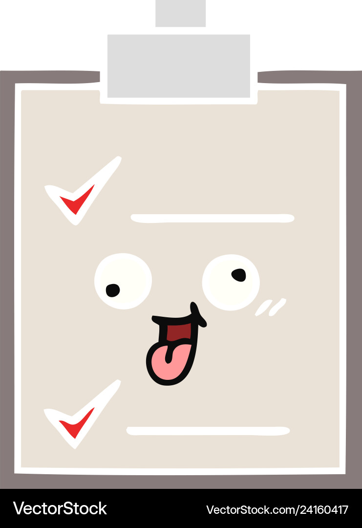 Flat color retro cartoon check list Royalty Free Vector