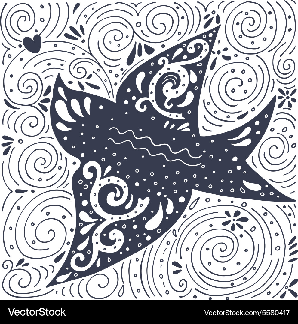 Hand drawn vintage label with swallow bird Vector Image
