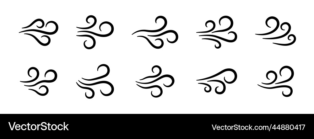 Hand drawn wind air flow icon set free breath Vector Image