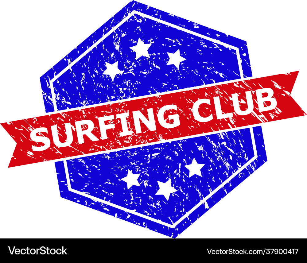 Hexagonal bicolor surfing club rubber stamp Vector Image