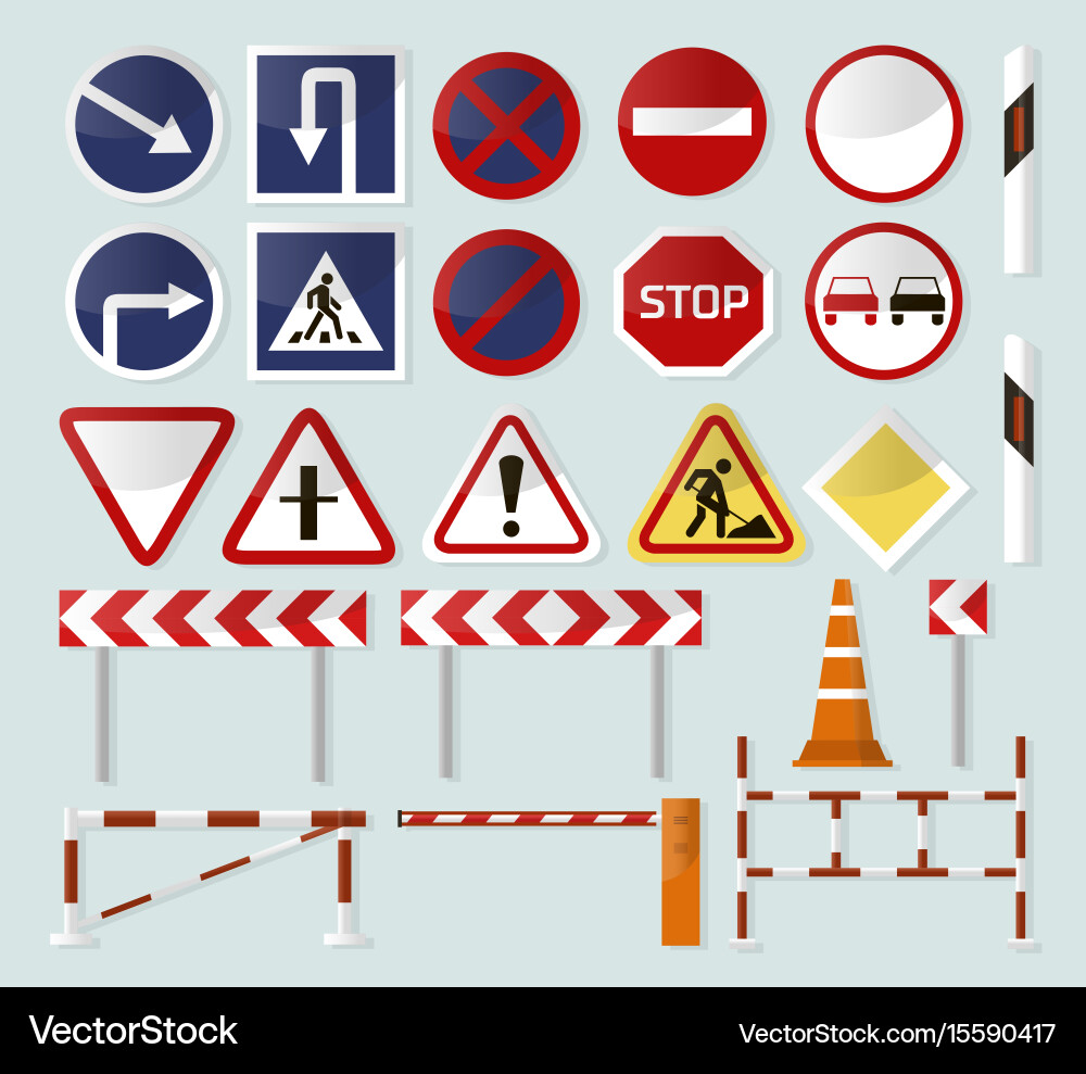 Road barriers and signs Royalty Free Vector Image