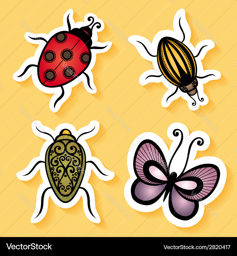 Set stickers with ornamental insects Royalty Free Vector