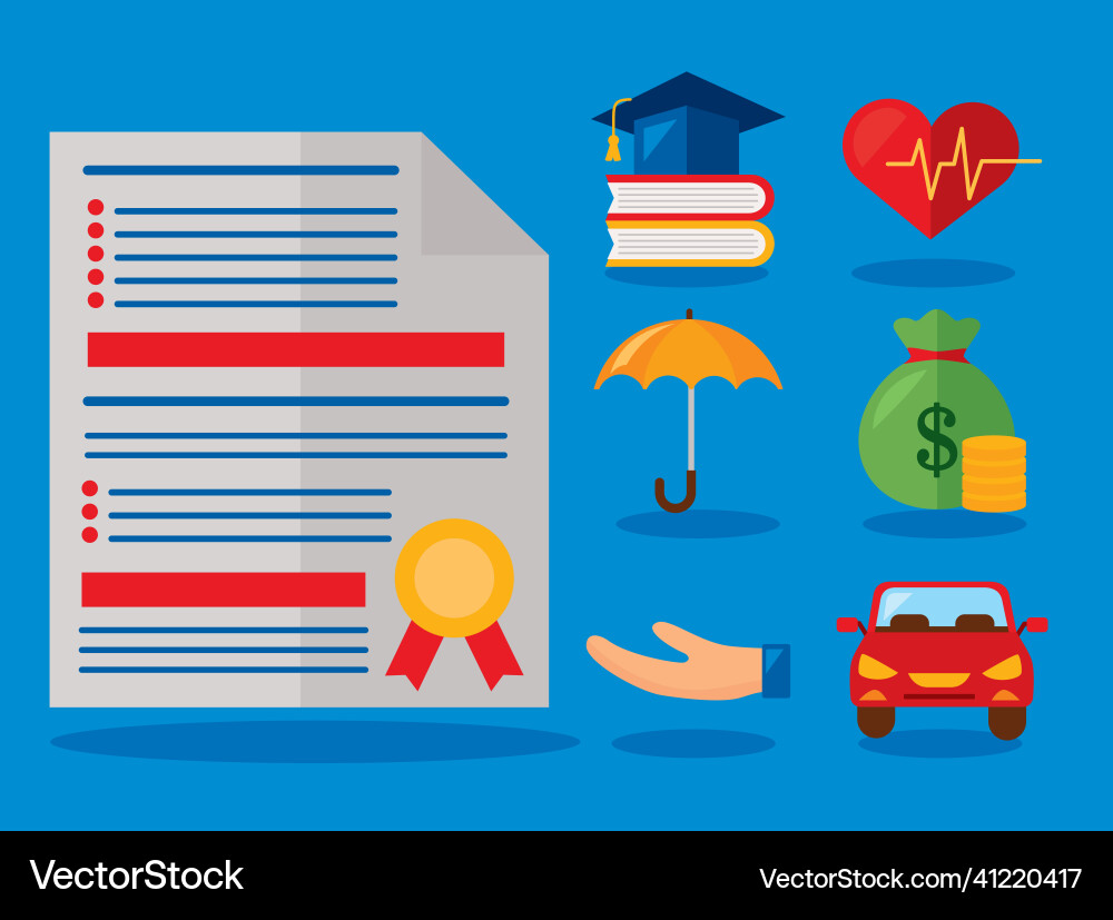 Seven insurance services icons Royalty Free Vector Image