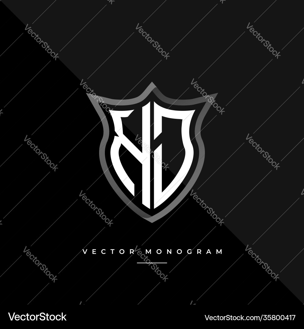 Trendy kj monogram on shield isolated on dark Vector Image