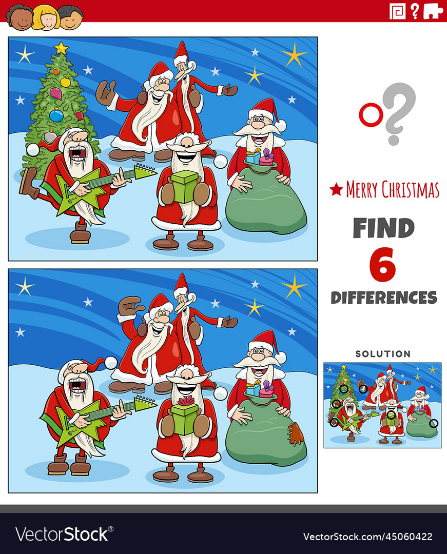 Differences game with santa clauses singing Vector Image Differences game with santa clauses singing Vector Image