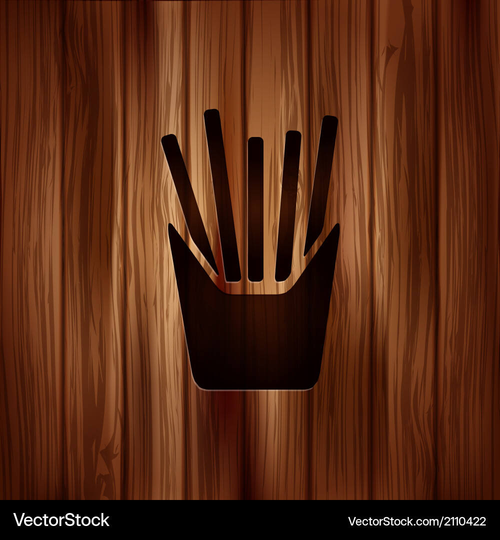 Fried potatoes icon wooden background Royalty Free Vector