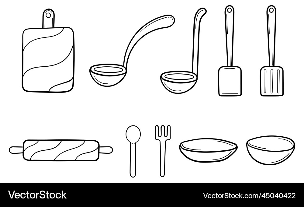 Hand drawn collection of kitchen utensils Vector Image