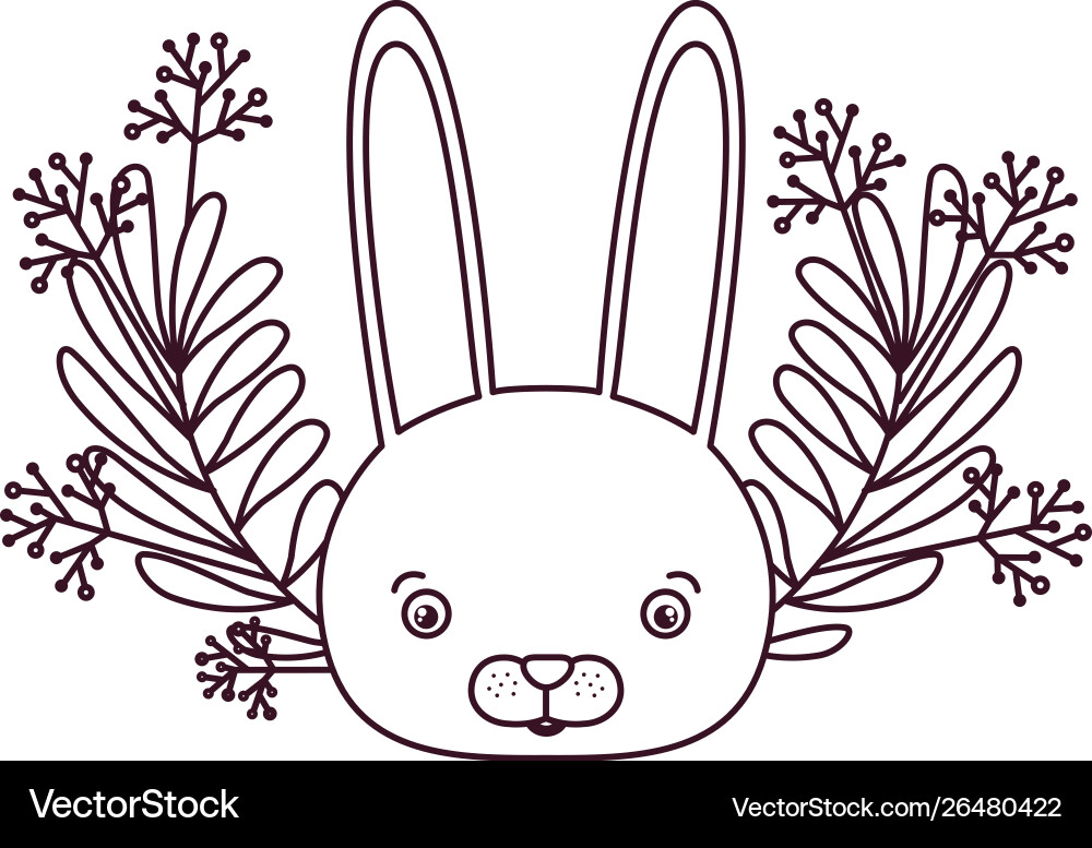 Head bunny with branch and leaves background Vector Image