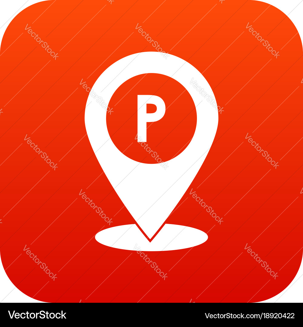 Map pointer with car parking sign icon digital red