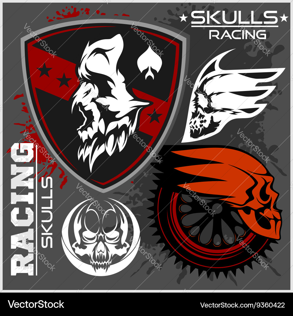 Skulls and car racing symbols Royalty Free Vector Image