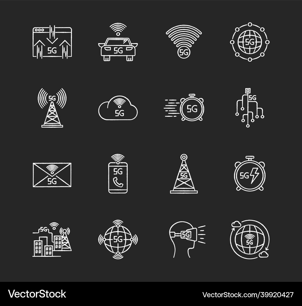 5g technology chalk white icons set on black Vector Image
