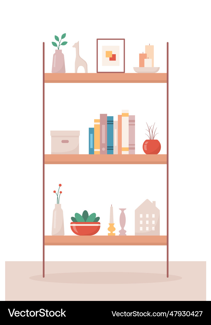 Cozy home interior design concept shelf Royalty Free Vector