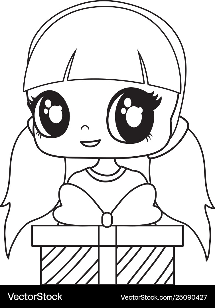 Cute little doll with gift box Royalty Free Vector Image