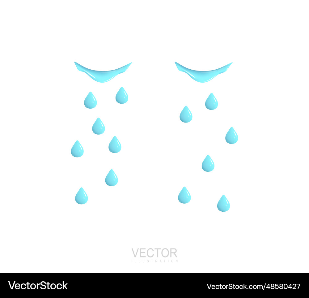 Falling tears realistic cartoon character icon Vector Image
