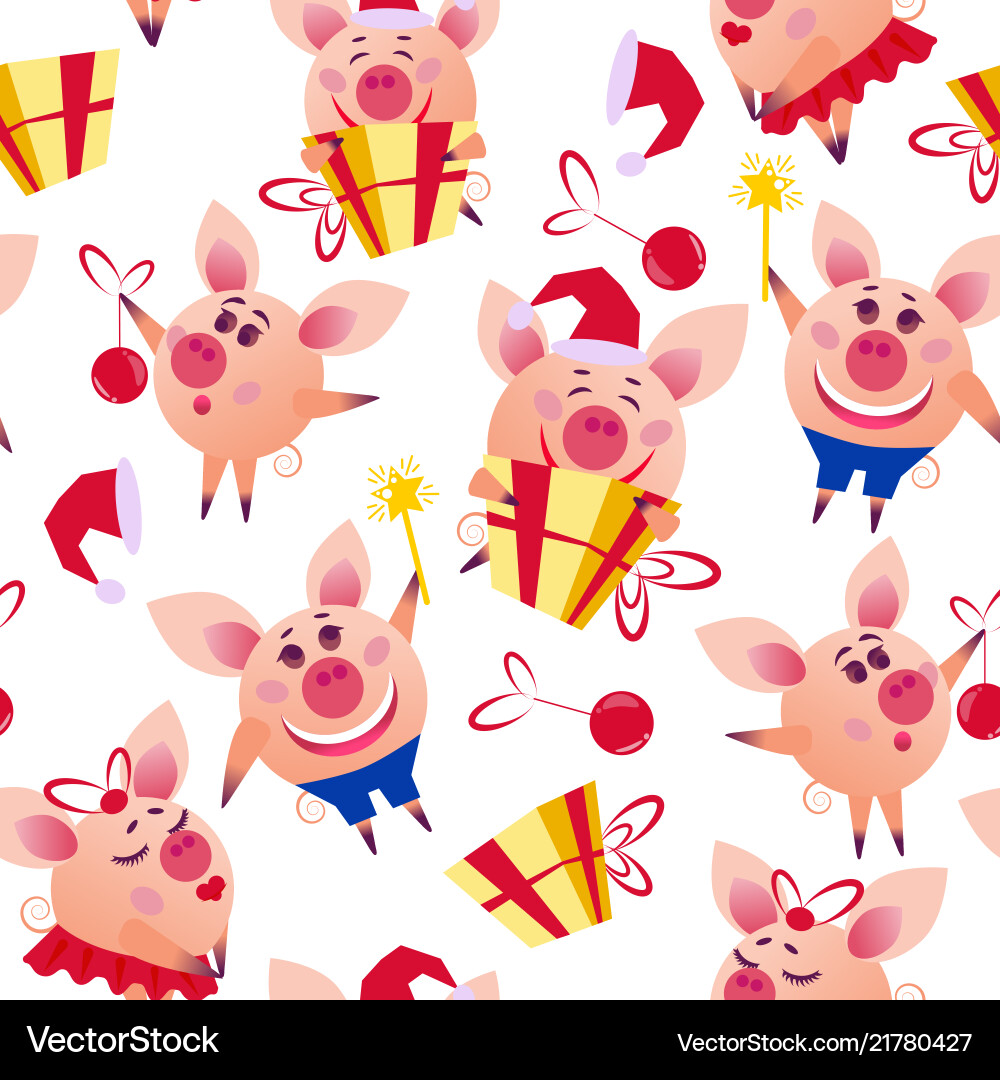 Happy christmas pigs seamless pattern Royalty Free Vector