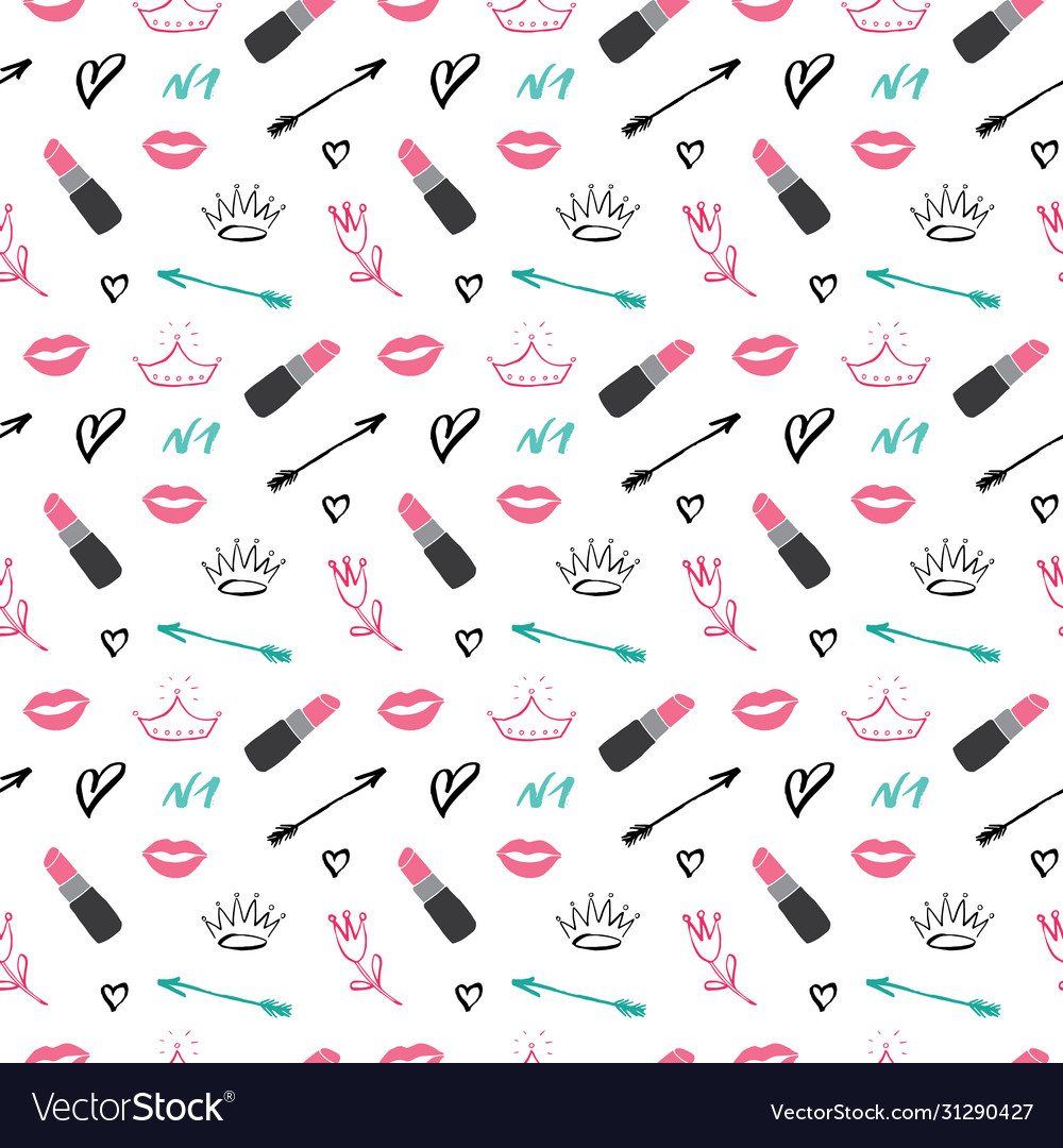 Lipstick seamless pattern hand drawn fashion Vector Image