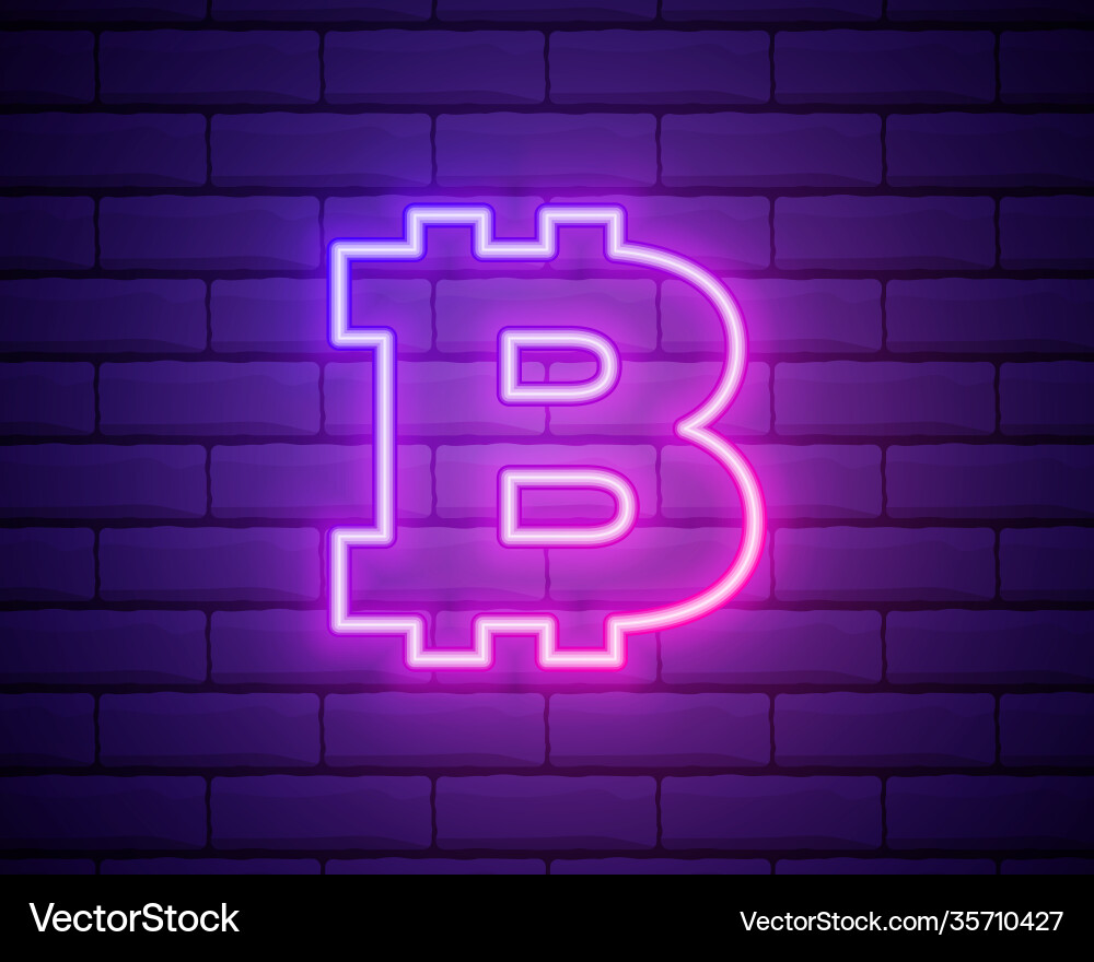 Neon sign retro bitcoin on purple Royalty Free Vector Image