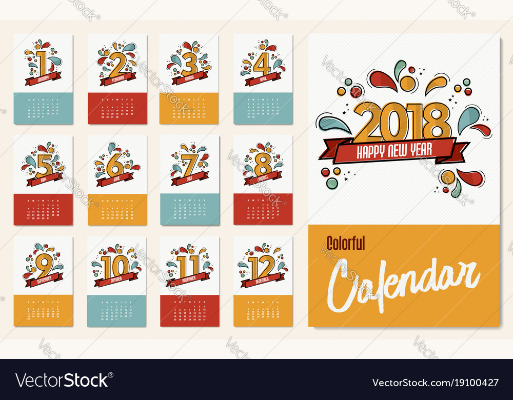 New year 2018 colorful calendar template set Vector Image