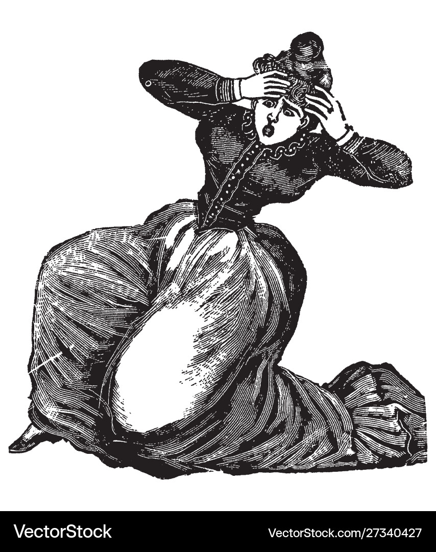 Vintage engraving a lady in panic Royalty Free Vector Image